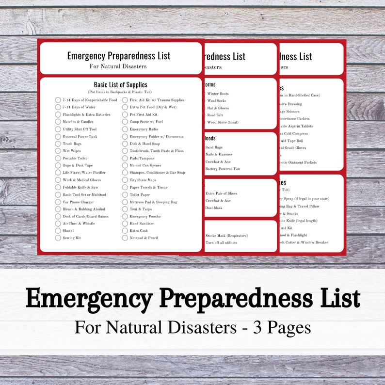 Emergency Preparedness List: Natural Disaster Supplies (digital ...