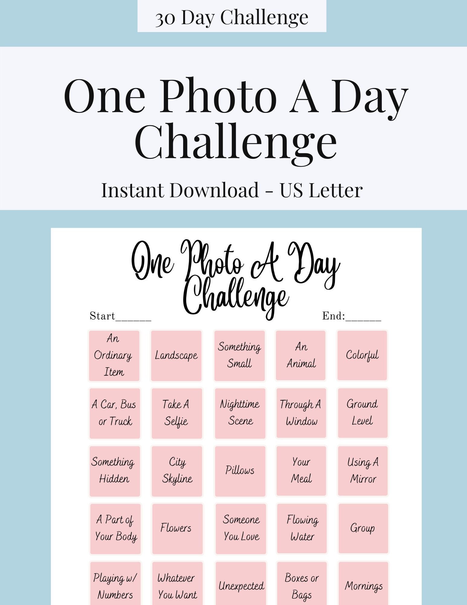 One Photo A Day Challenge 30 Day Challenge Pink & White - Etsy