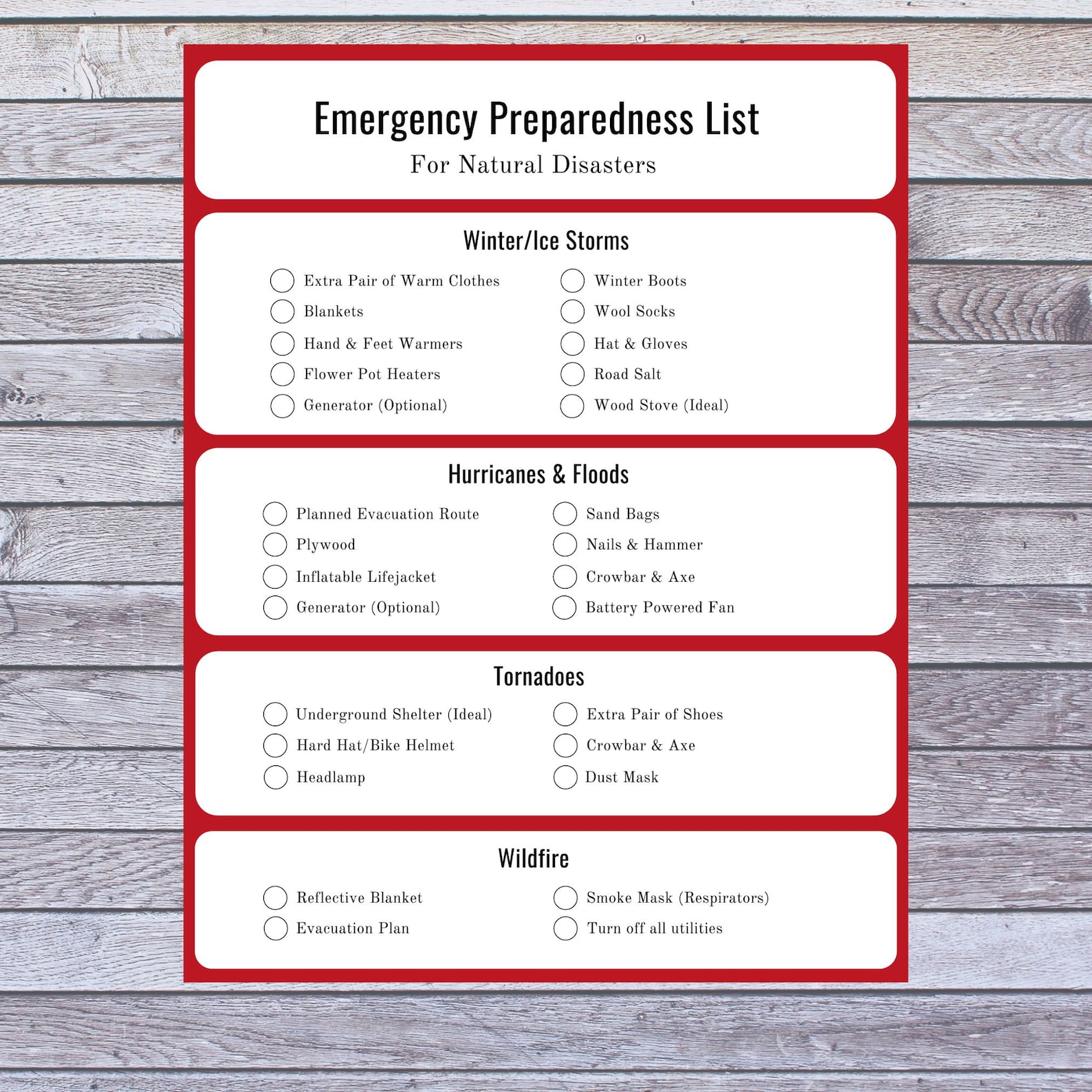 Emergency Preparedness List: Natural Disaster Supplies (digital ...