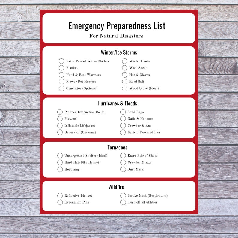Emergency Preparedness List: Natural Disaster Supplies (digital ...
