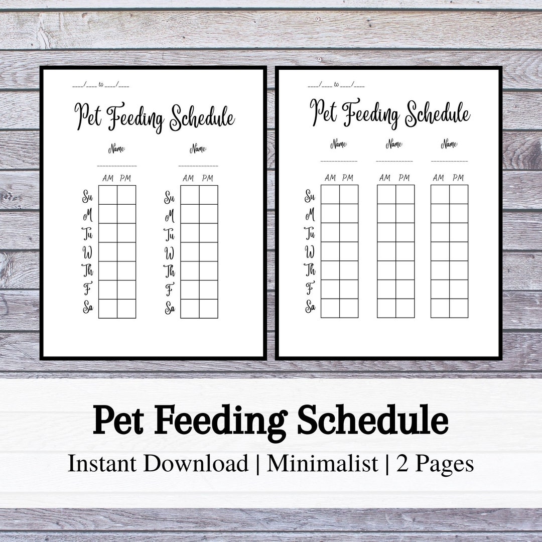 Weekly Pet Feeding Schedule | 2 or 3 Pets per Page | Minimalist Design ...