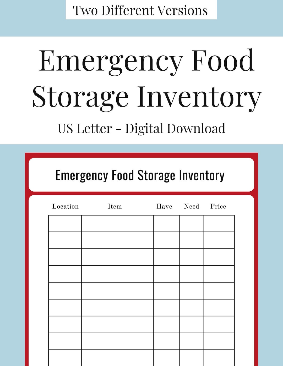 Emergency Food Storage Inventory List Emergency Preparedness - Etsy