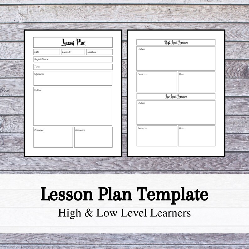 Lesson Plan Template | Simple Lesson Plan | High & Low Level Learners ...