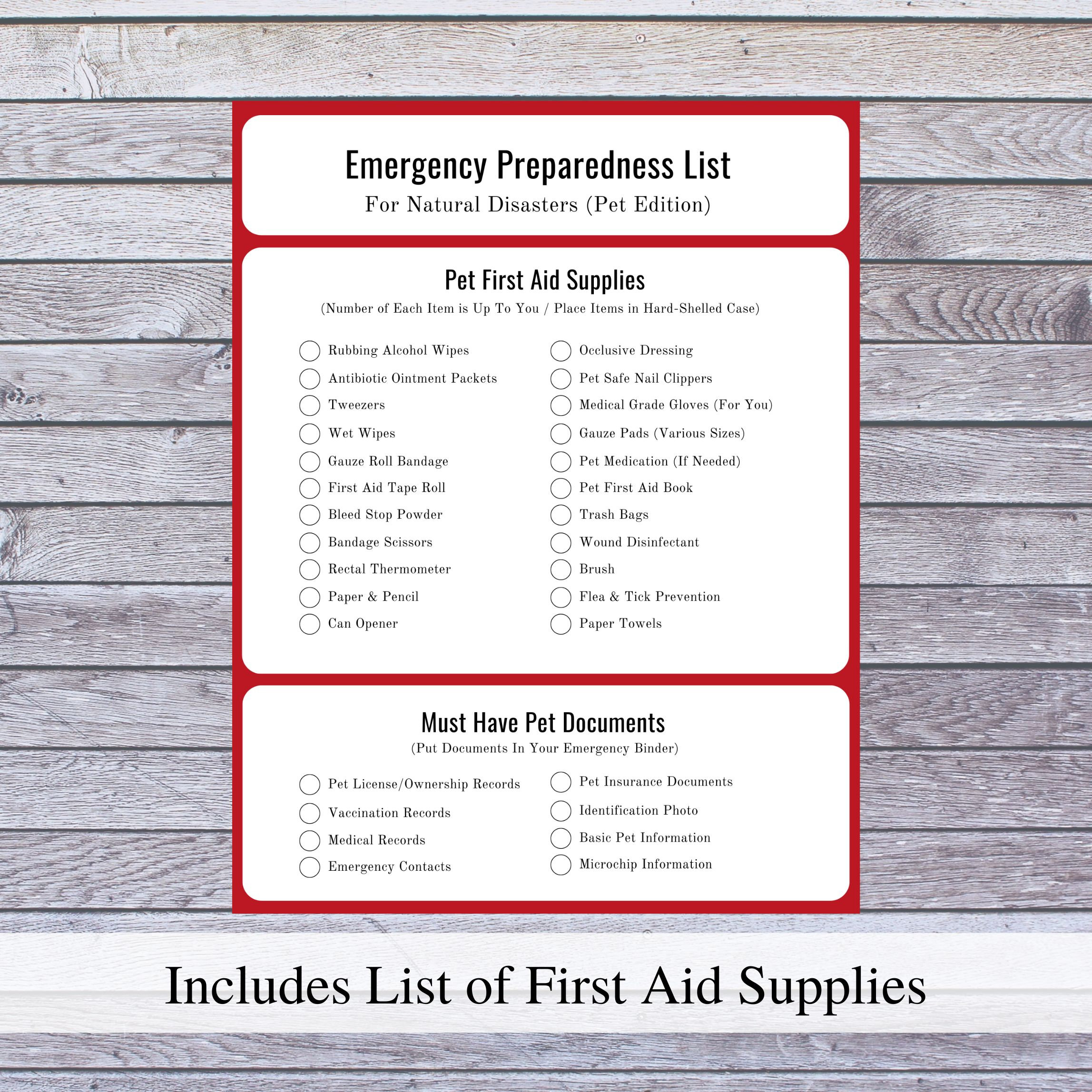 Emergency Preparedness List, Pet Edition, Large & Small Pets, Natural ...