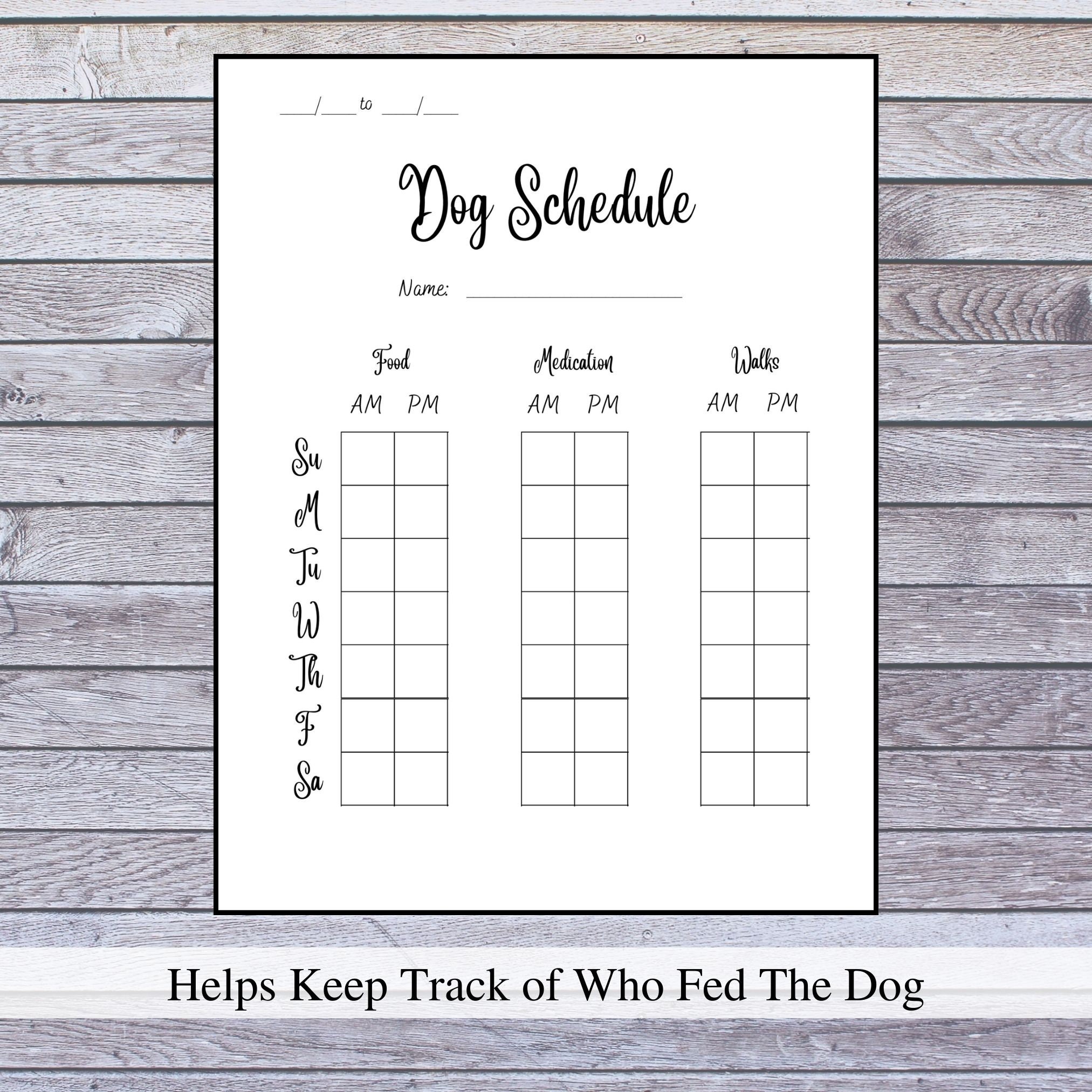 Weekly Dog Schedule | Pet Schedule | Keep Track of Food, Medication ...