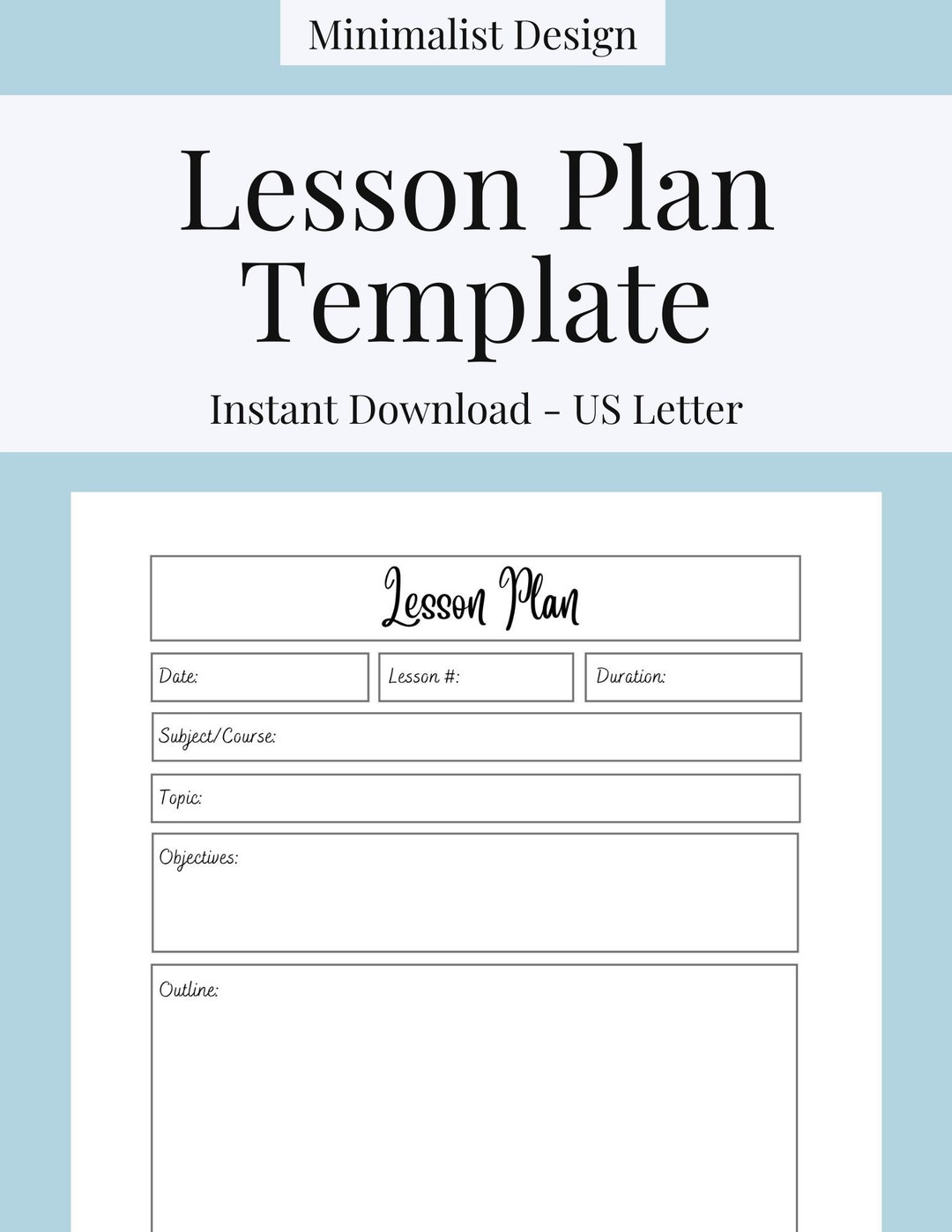 Lesson Plan Template Simple Lesson Plan High & Low Level - Etsy