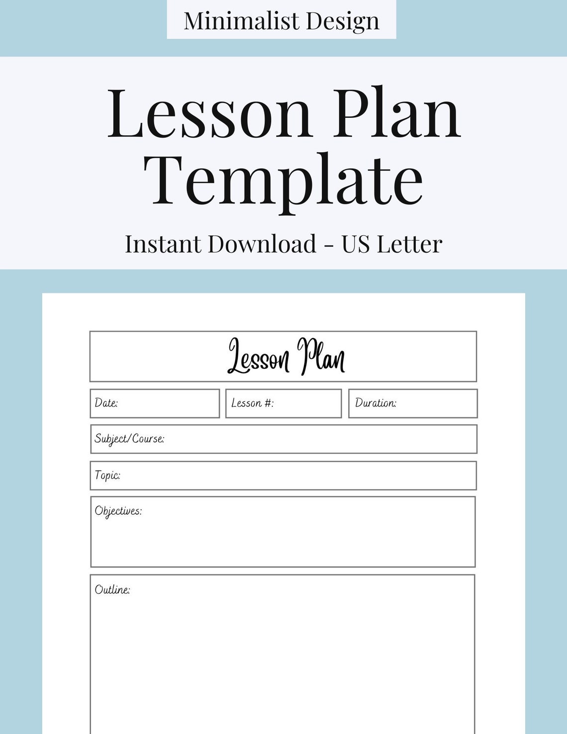 Lesson Plan Template Simple Lesson Plan High & Low Level - Etsy
