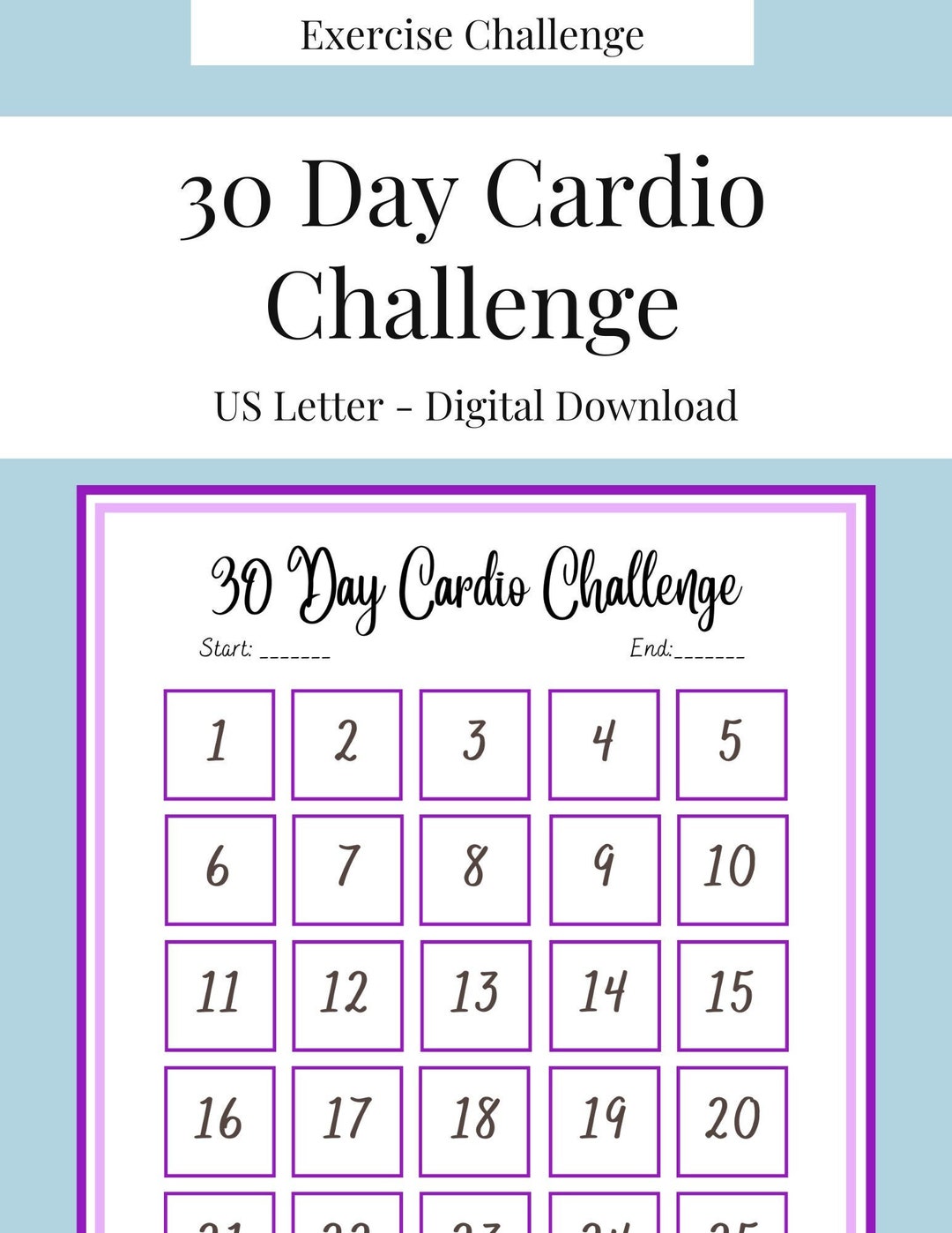 30 Day Cardio Challenge Exercise Challenge Perfect for - Etsy