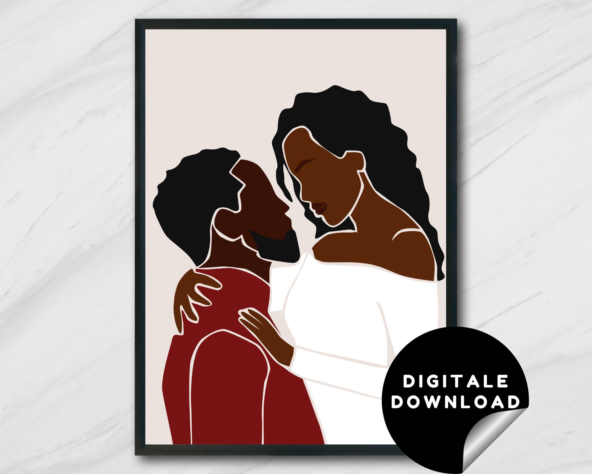 Black Couple Wall Art Man and Woman Art Romantic Couple - Etsy