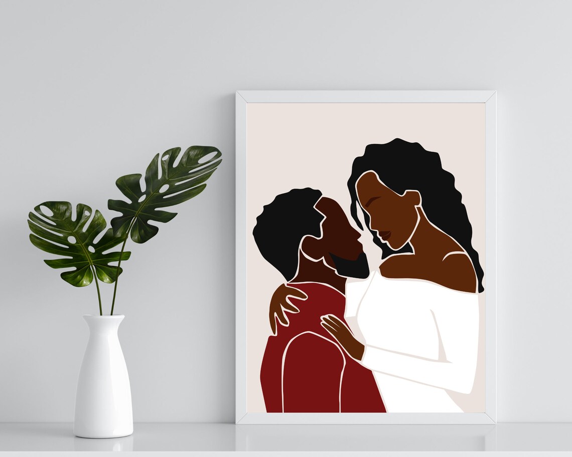 Black Couple Wall Art Man and Woman Art Romantic Couple - Etsy