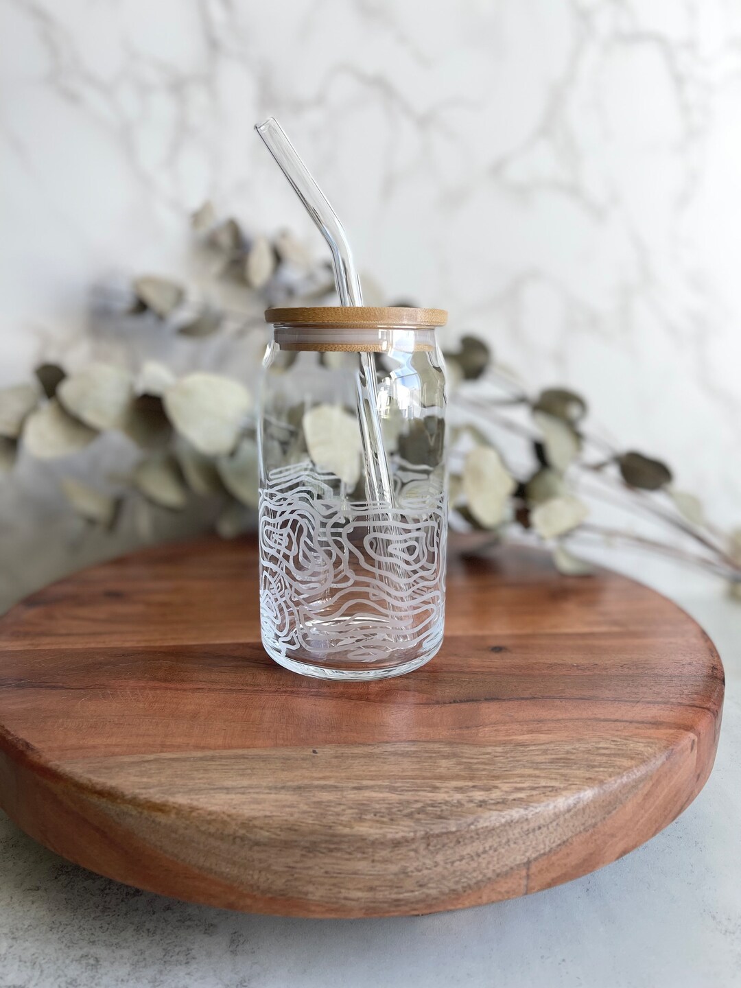 Topography Glass Cup + Glass Straw & Bamboo Lid | Topography Etch ...