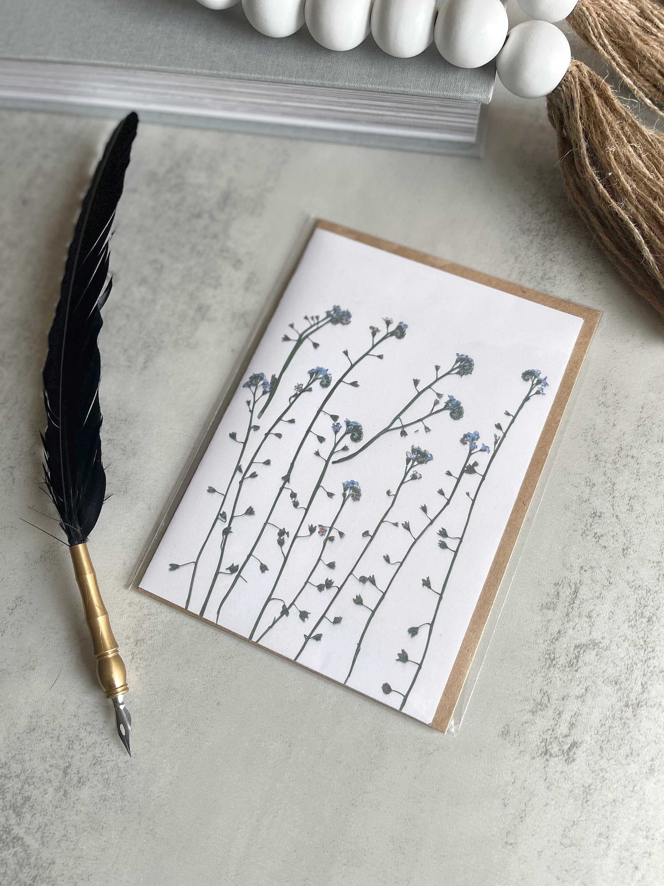 Pressed Forget Me Not Greeting Card (single or Set of 5 + Envelopes ...