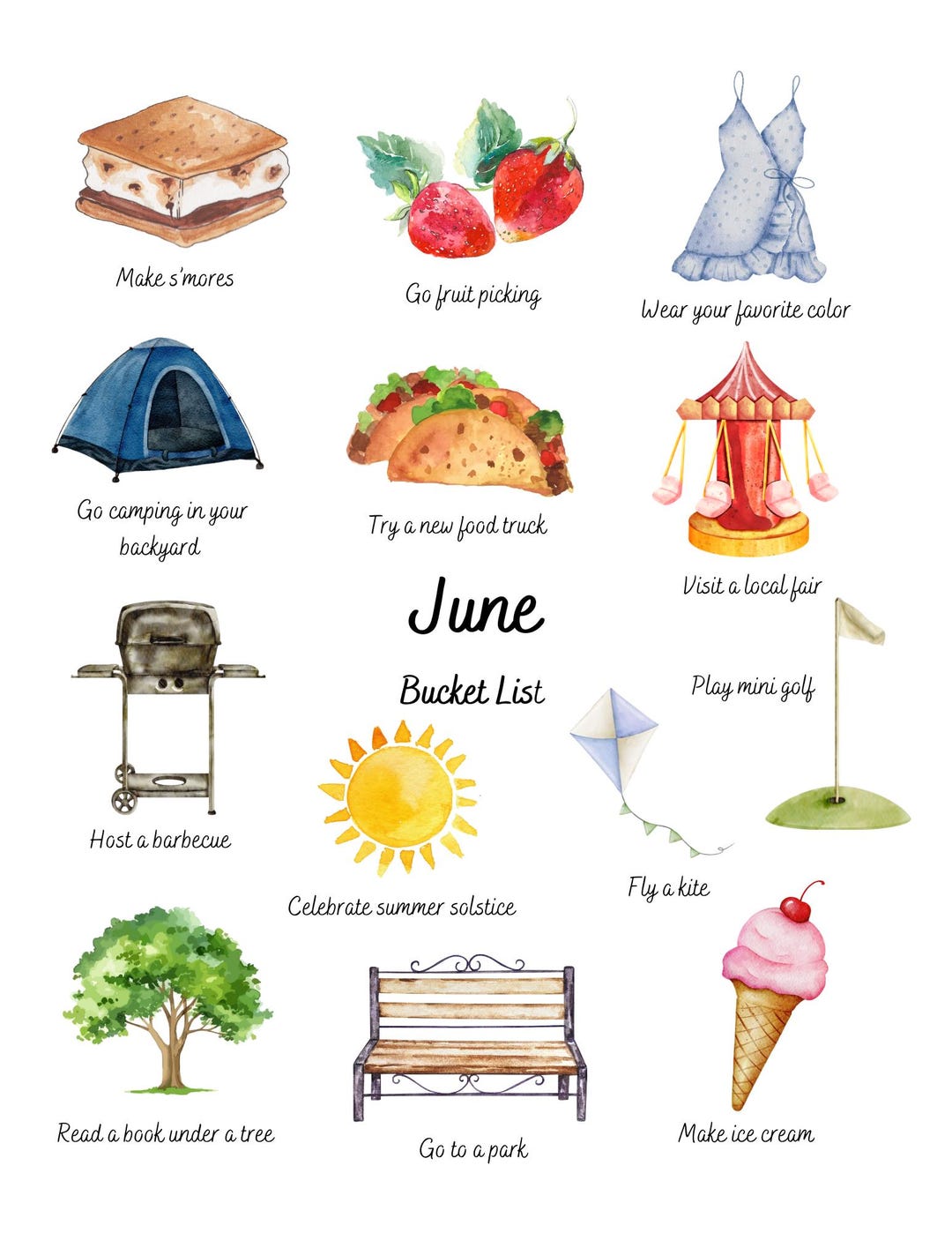 Digital June Bucket List - Etsy