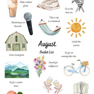 Digital August Bucket List - Etsy