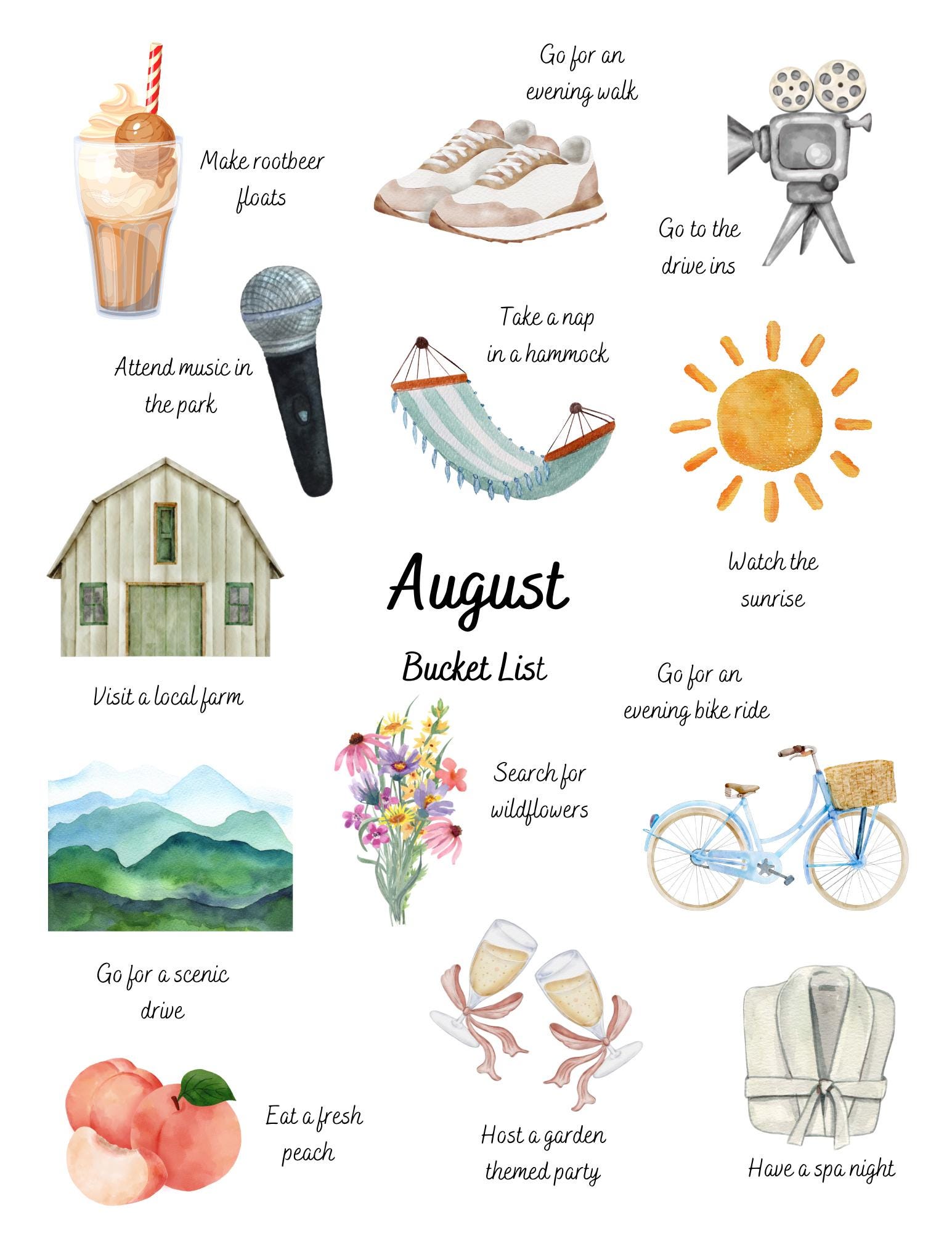 Digital August Bucket List - Etsy