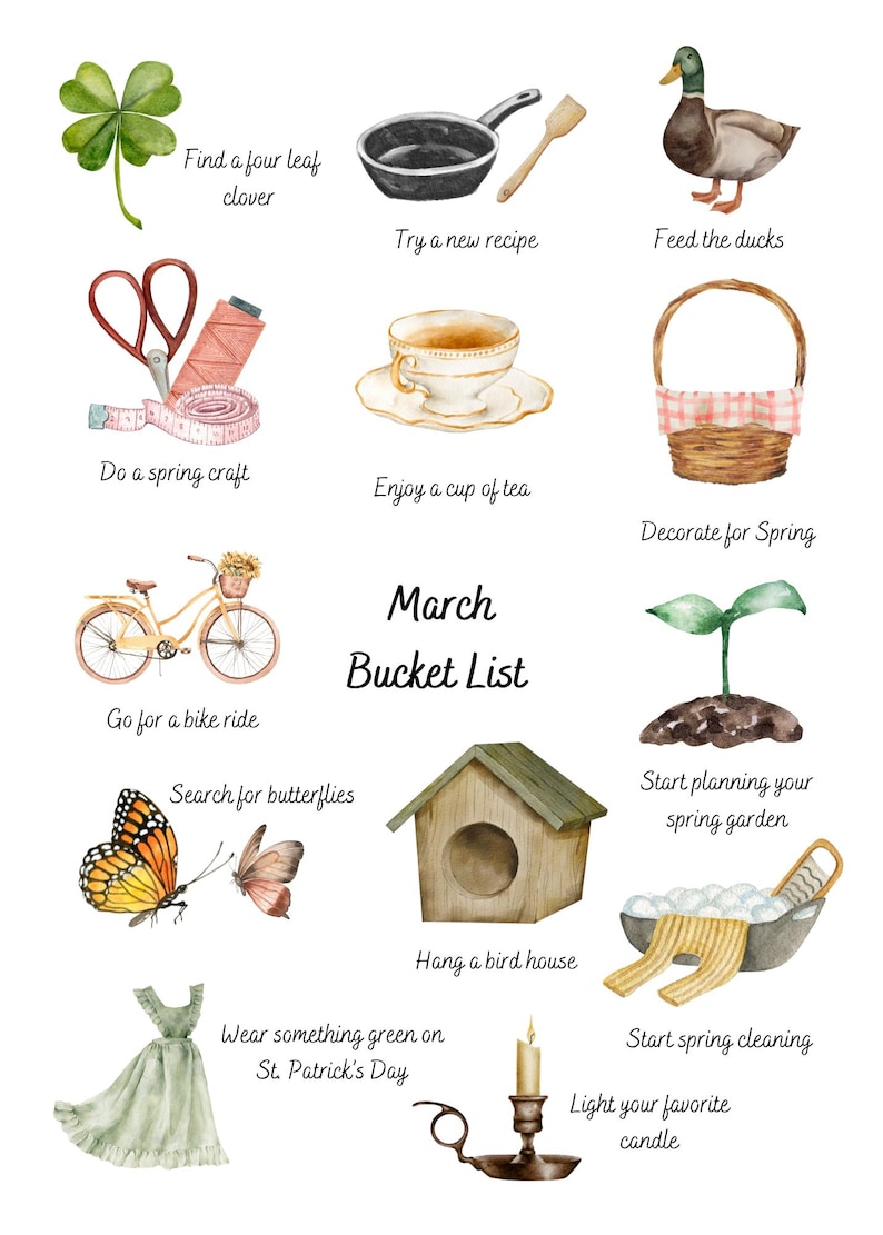 Digital March Bucket List - Etsy