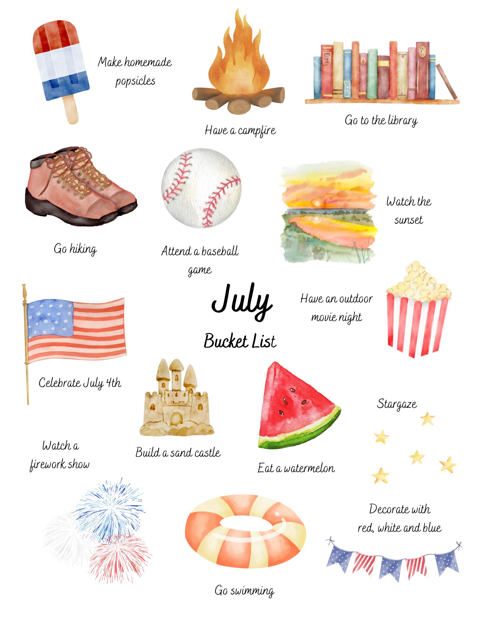 Digital July Bucket List - Etsy