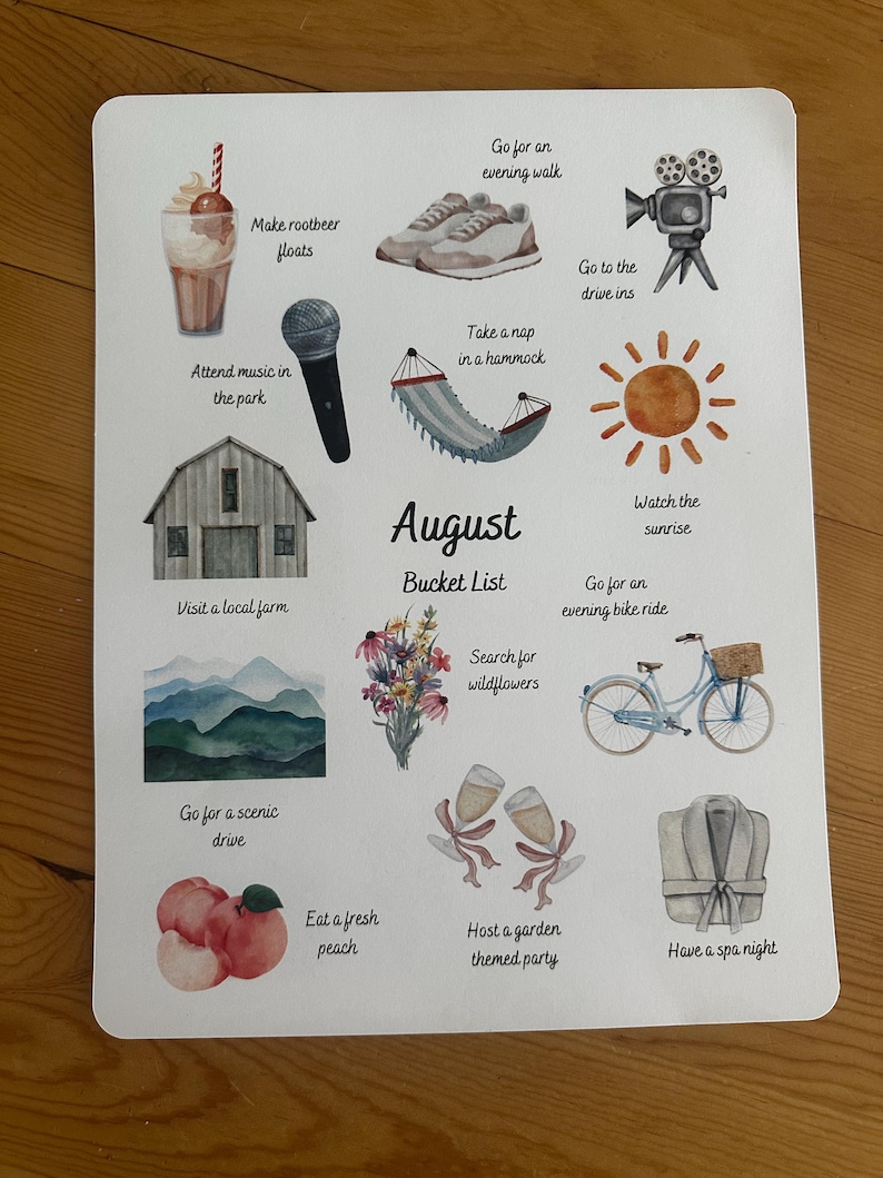 Digital August Bucket List - Etsy