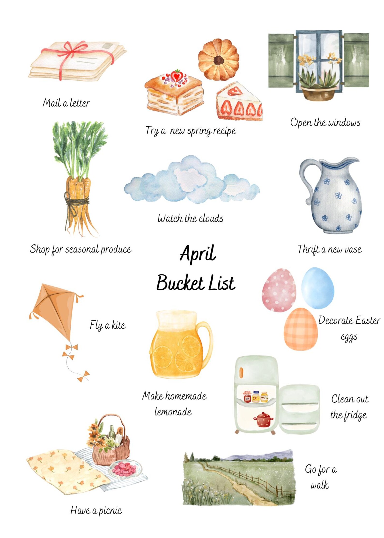 Digital April Bucket List - Etsy