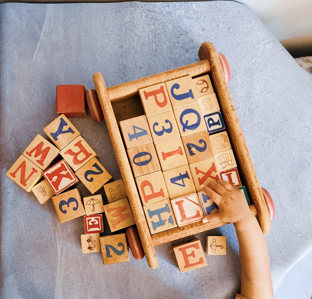 Vintage Playskool Wagon, Alphabet Blocks, Nursery Decor, Toddler Toy ...