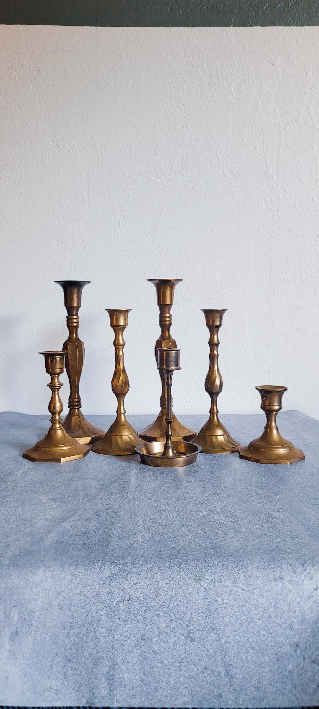 Set of 7 Mismatched Brass Candlesticks – Vintage Taper Holders - Etsy