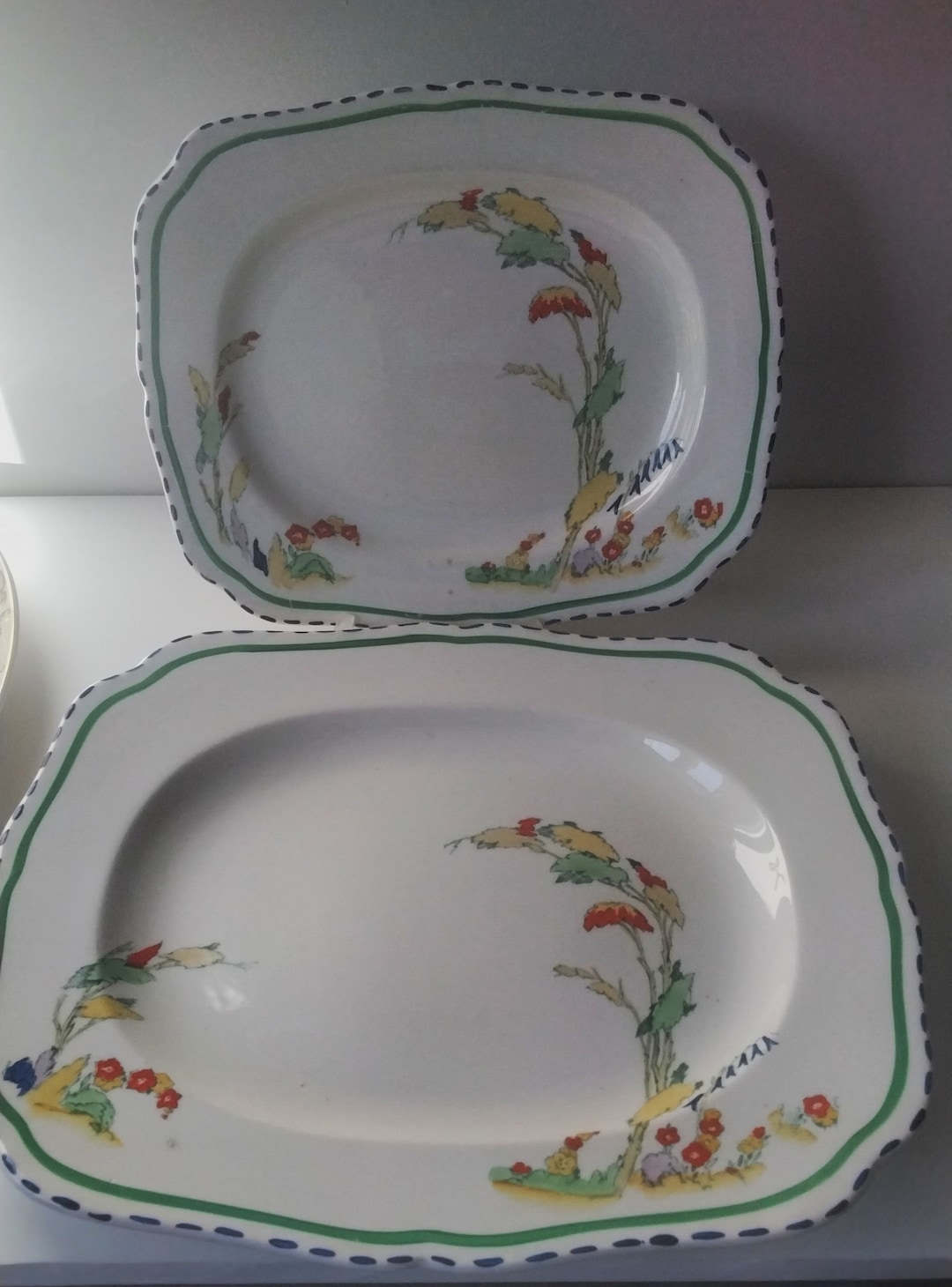 Vintage Art Deco Hand Embellished Pair of Platters, Ceramic Vintage ...