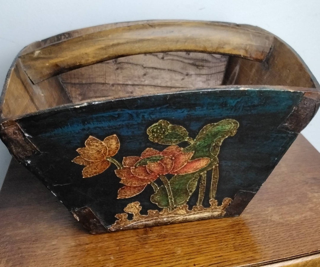 Chinese Wooden Rice Grain Harvest Decorative Box, Wooden Trug ...