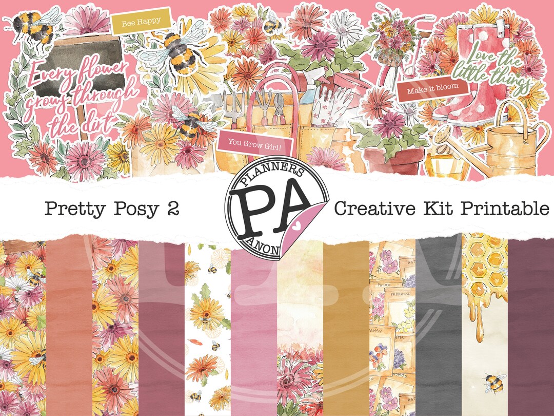 Pretty Posy Creative Kit for Planners, Printable Papers, Printable ...