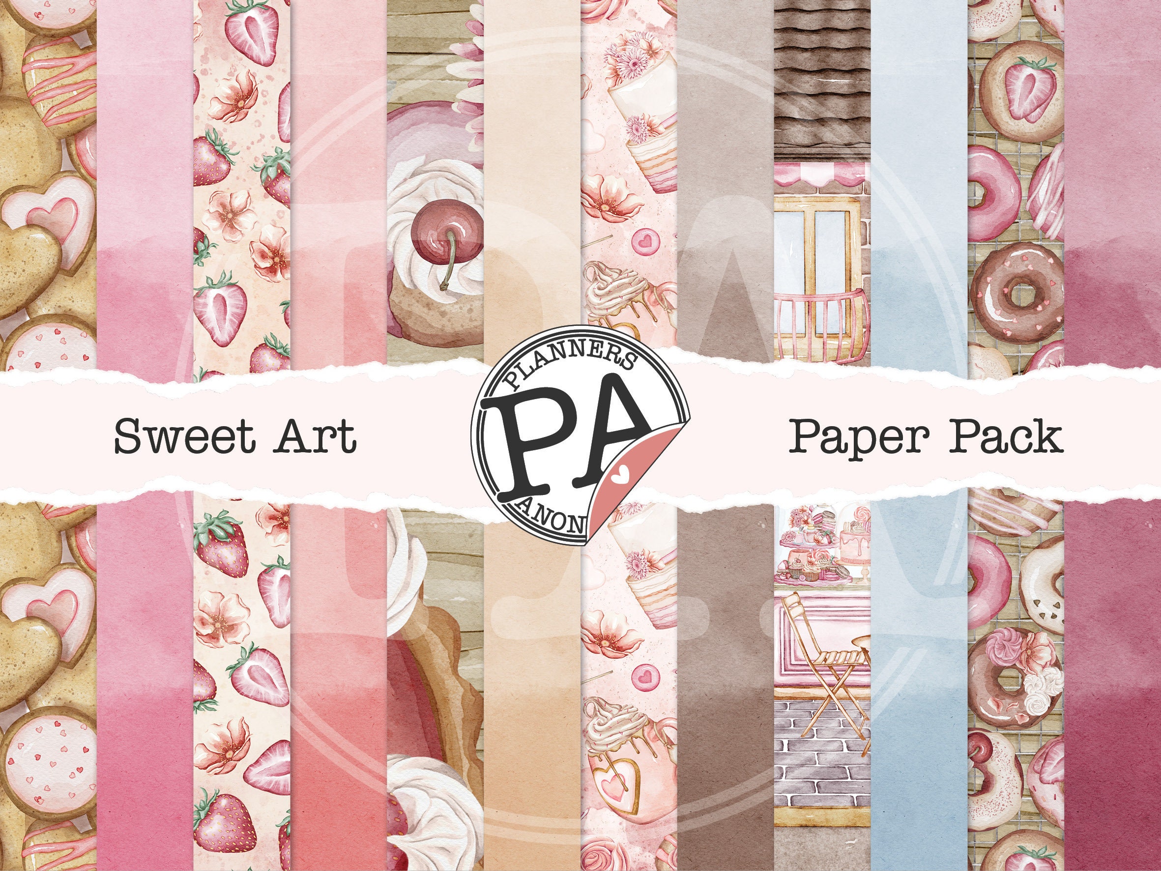 Sweet Art Digital Printable Paper Pack Love and Sweet Treats Watercolor ...
