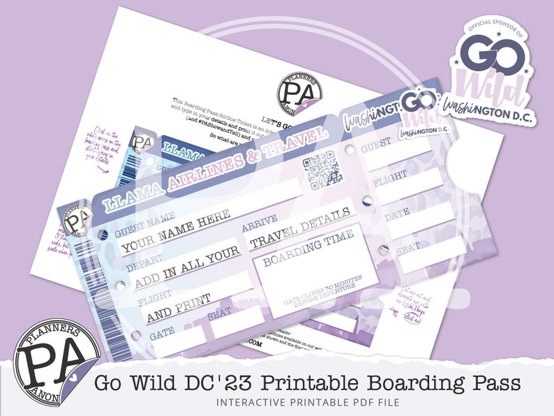 Printable Boarding Pass Ticket, Go Wild Washington DC'23, Officially ...