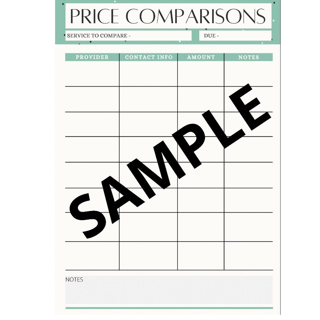Price Comparison Printable - Etsy