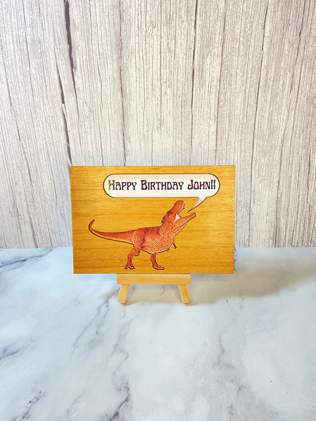 T-rex Birthday Card Cute Wood Cards, Birthday Gift for Boy, Dinosaur ...