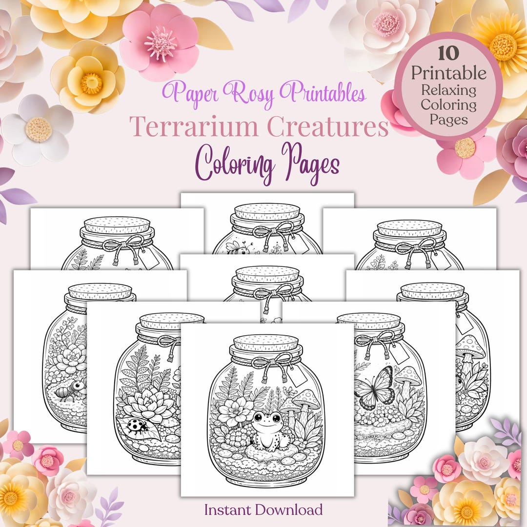 Terrarium Creatures Coloring Pages | Printable Jar Animals & Nature ...