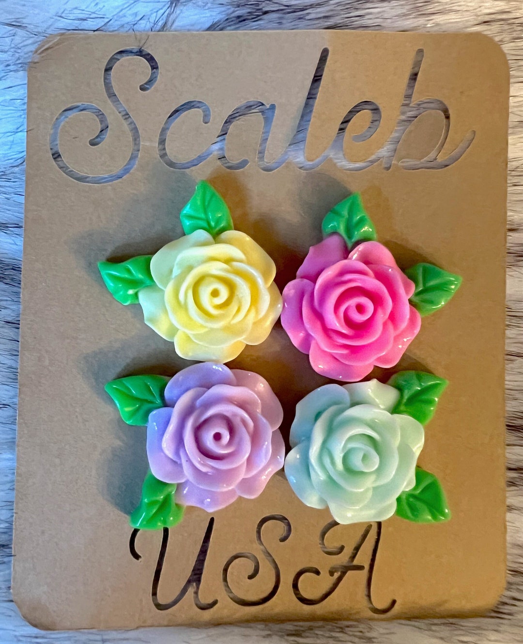 Rose W/ Leaf Magnet Set or Push Pin Set of 4 Flower Garden Leaf Magnet ...