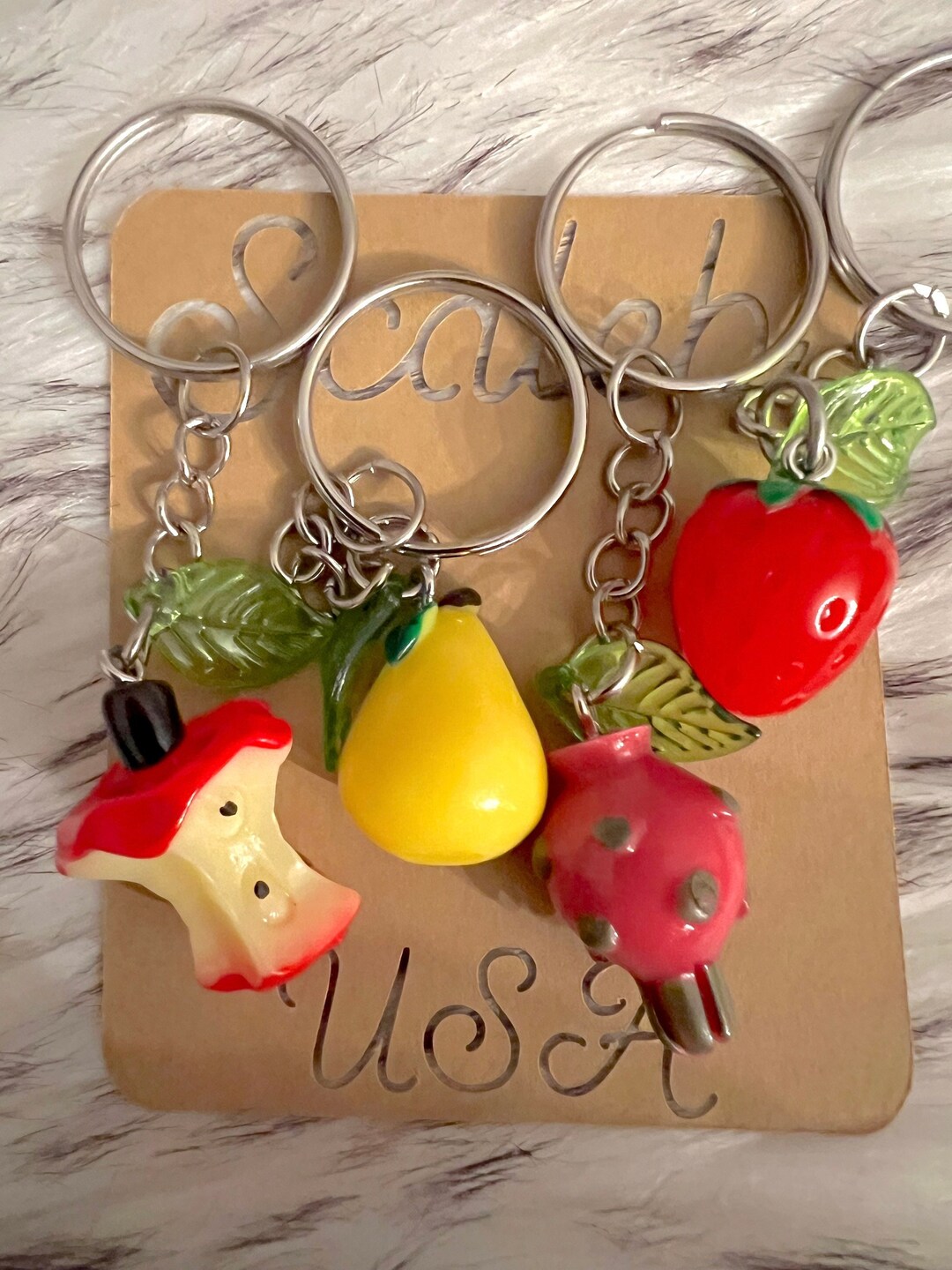 Fruit Keychain Dragon Fruit / Strawberry / Golden Pear / Apple Food ...