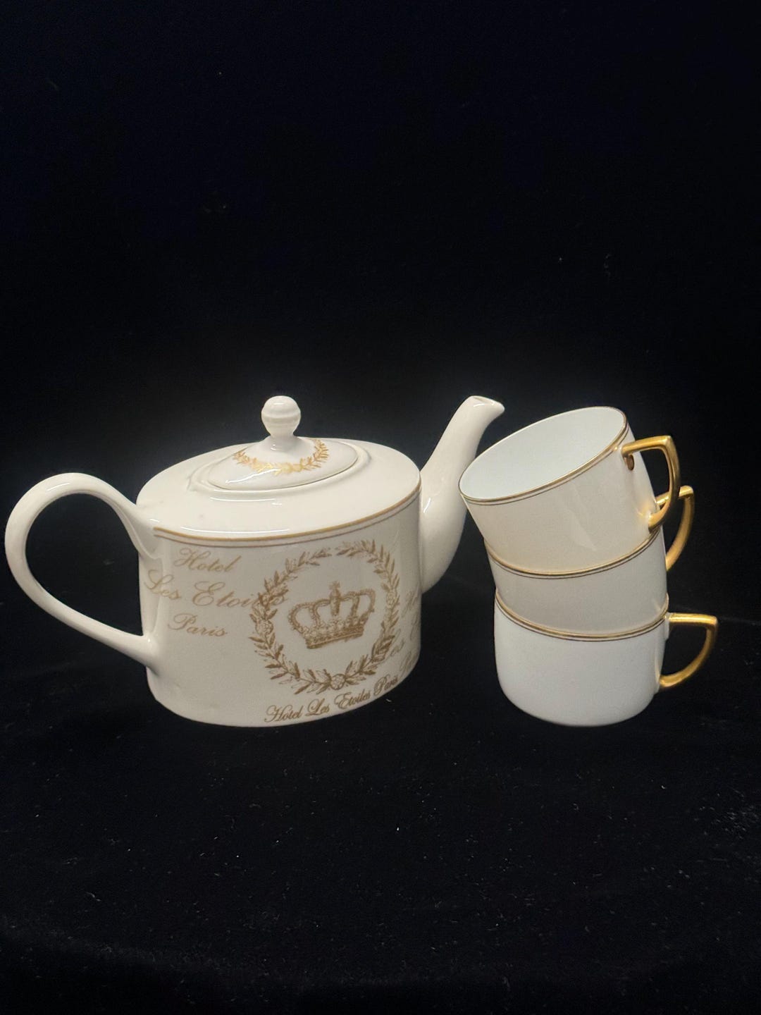 Hotel Les Etoiles Gold Crown Fine Porcelain China Teapot With Three ...