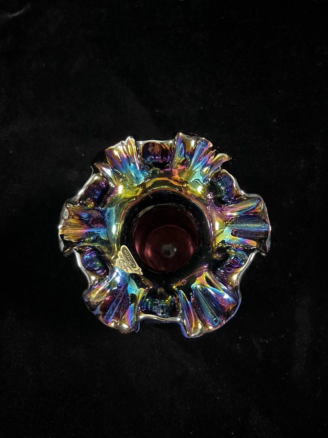 Vintage Fenton Carnival Glass Reverse Drapery Peacock Tail Vase ...