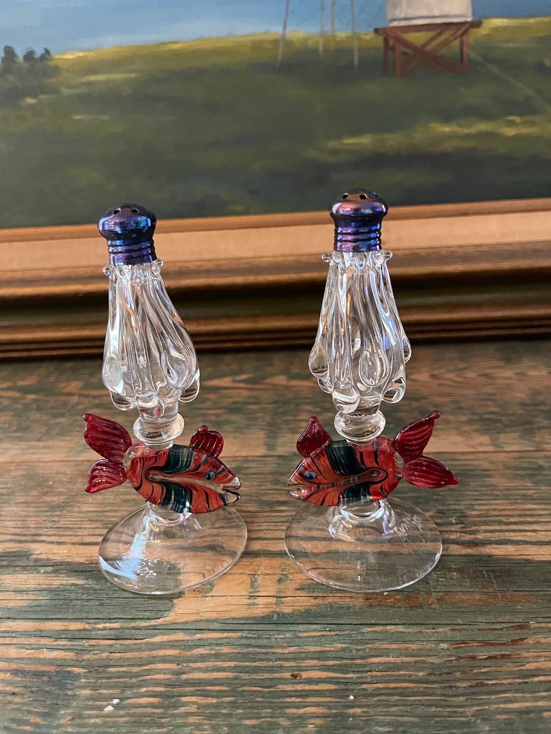 Vintage Art Glass/handblown Glass Shakers With Red Fish Signed by ...