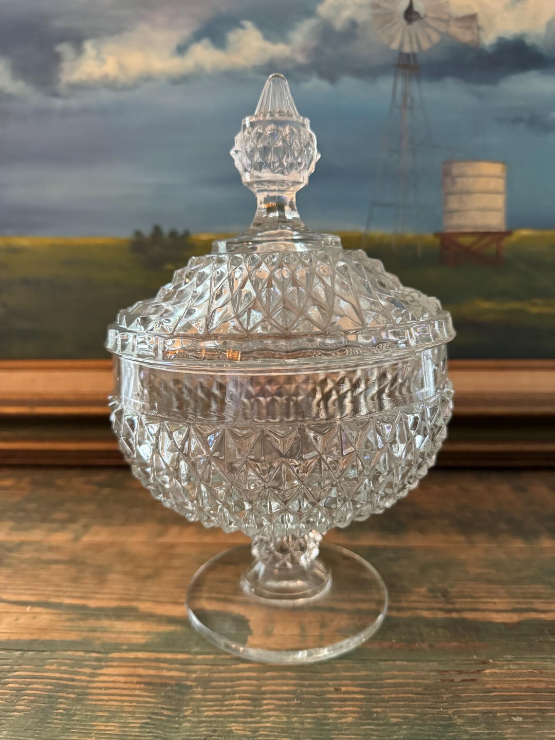 Vintage Indiana Glass Diamond Point American Brilliance Glass Lidded ...