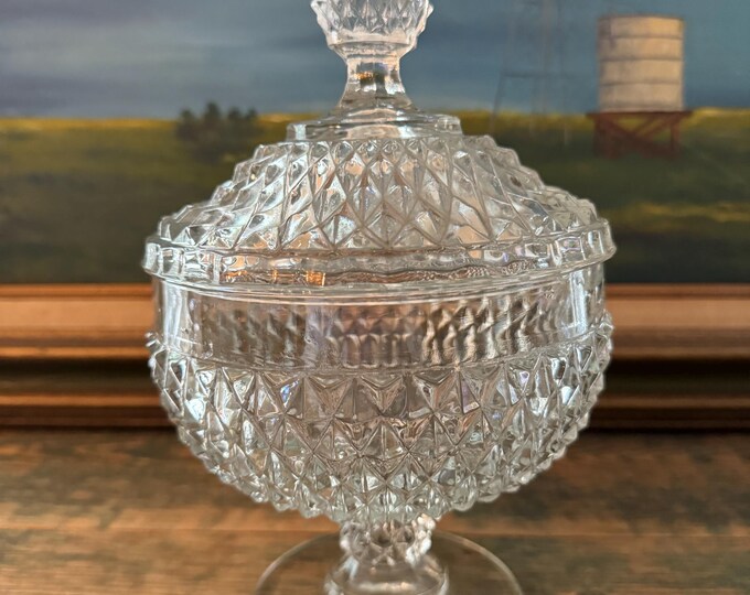 Vintage Indiana Glass Diamond Point American Brilliance Glass Lidded ...
