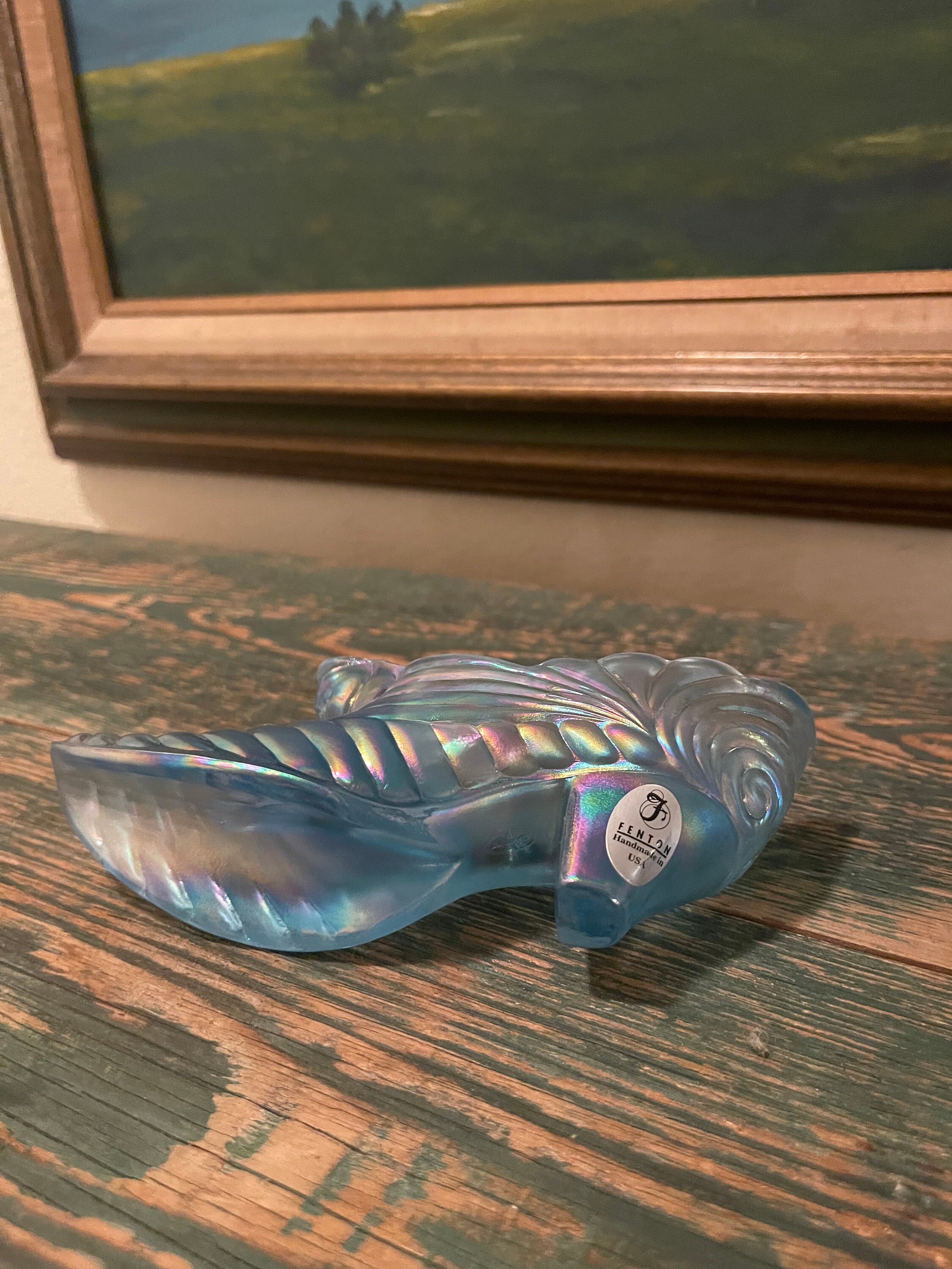Vintage Fenton Blue Iridescent Cats Head Slipper Shoe - Etsy