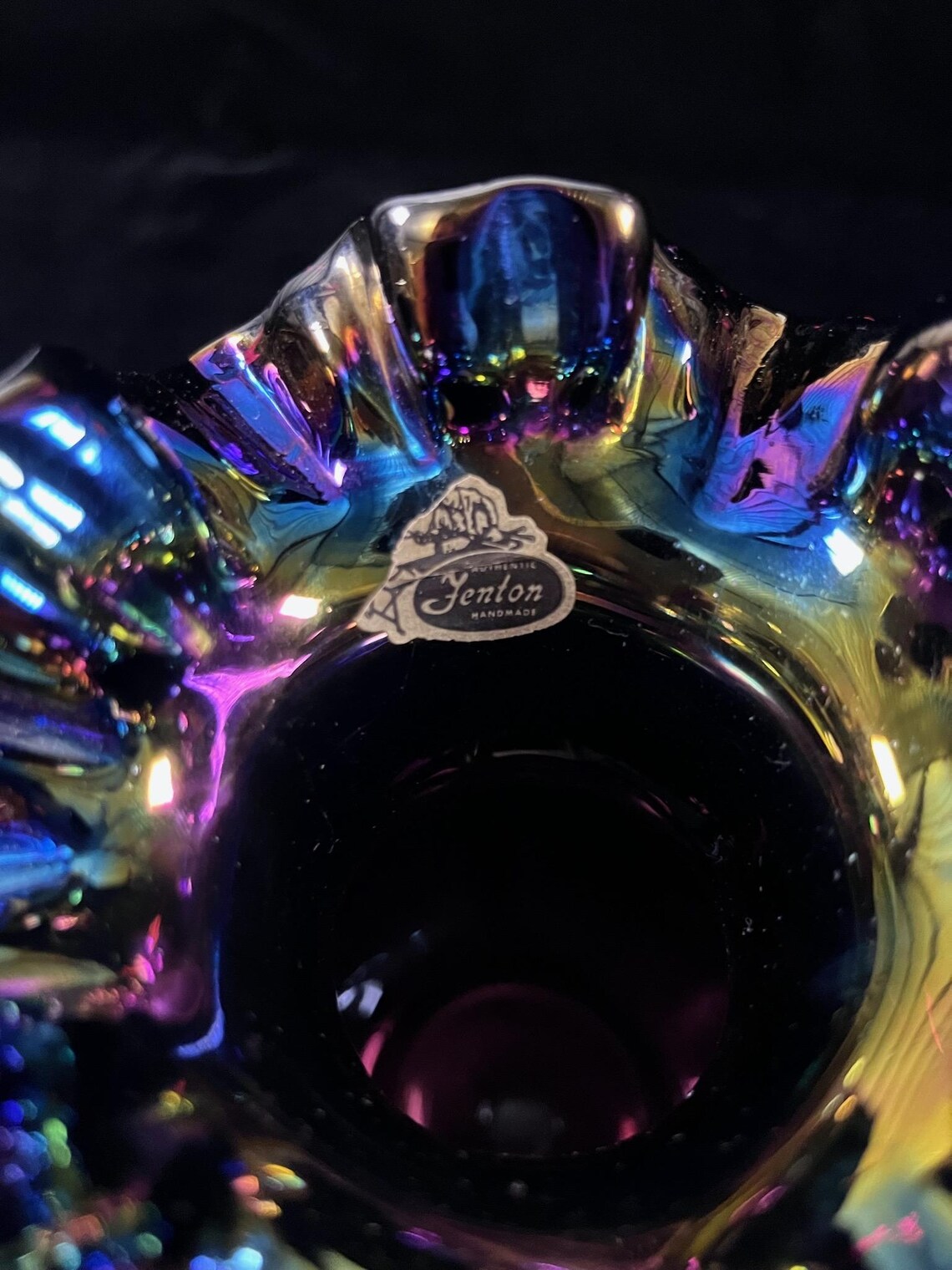 Vintage Fenton Carnival Glass Reverse Drapery Peacock Tail Vase ...