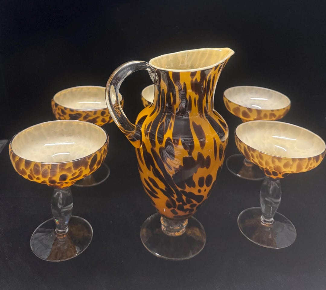 Vintage MCM Leopard Print Cased Hand Blown Art Glass Cocktail/water ...