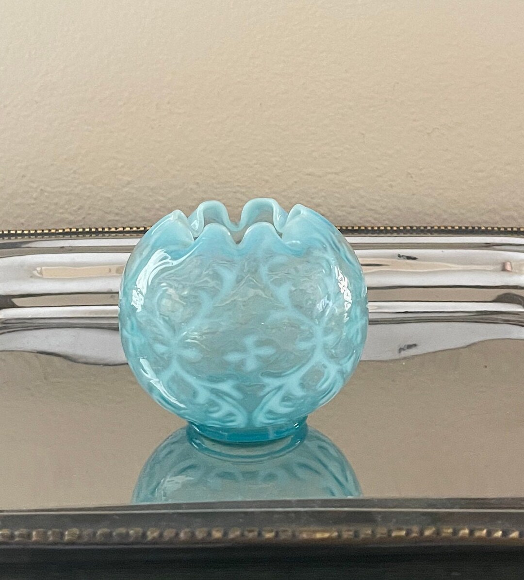 Vintage/antique Northwood Blue Opalescent Opaline Brocade Glass Spanish ...