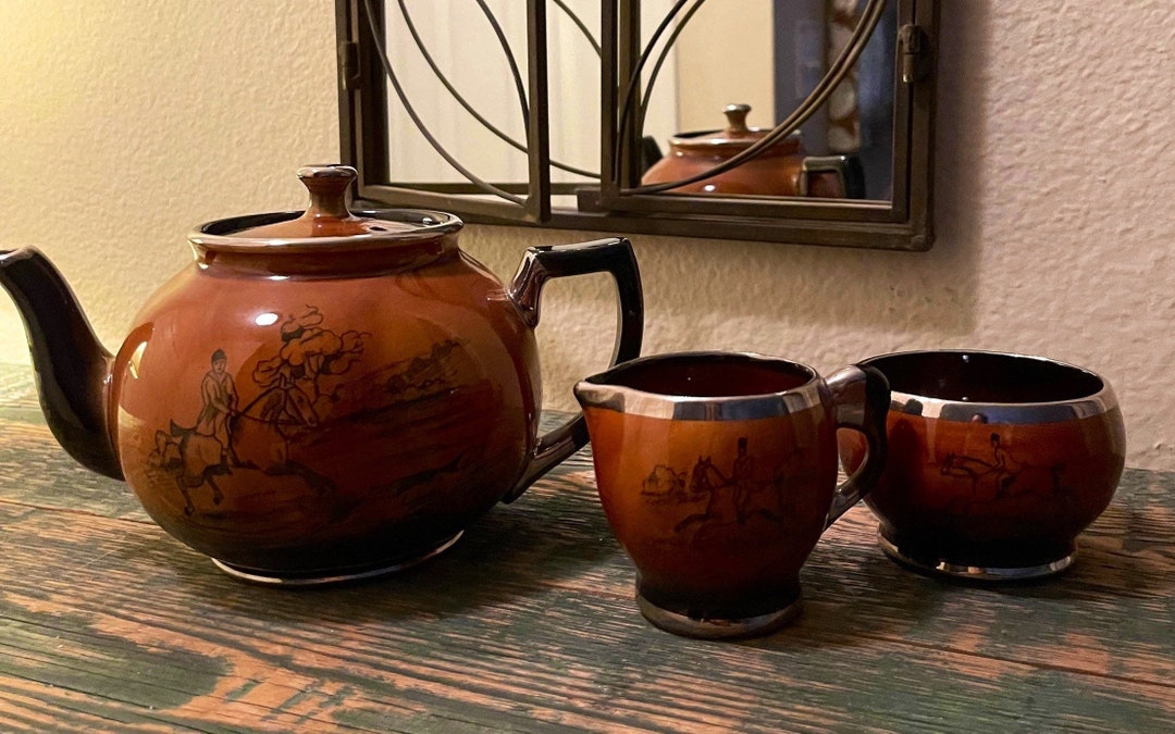 Vintage Arthur Wood Tea Set: Equestrian Hunting Scene, Made in England ...