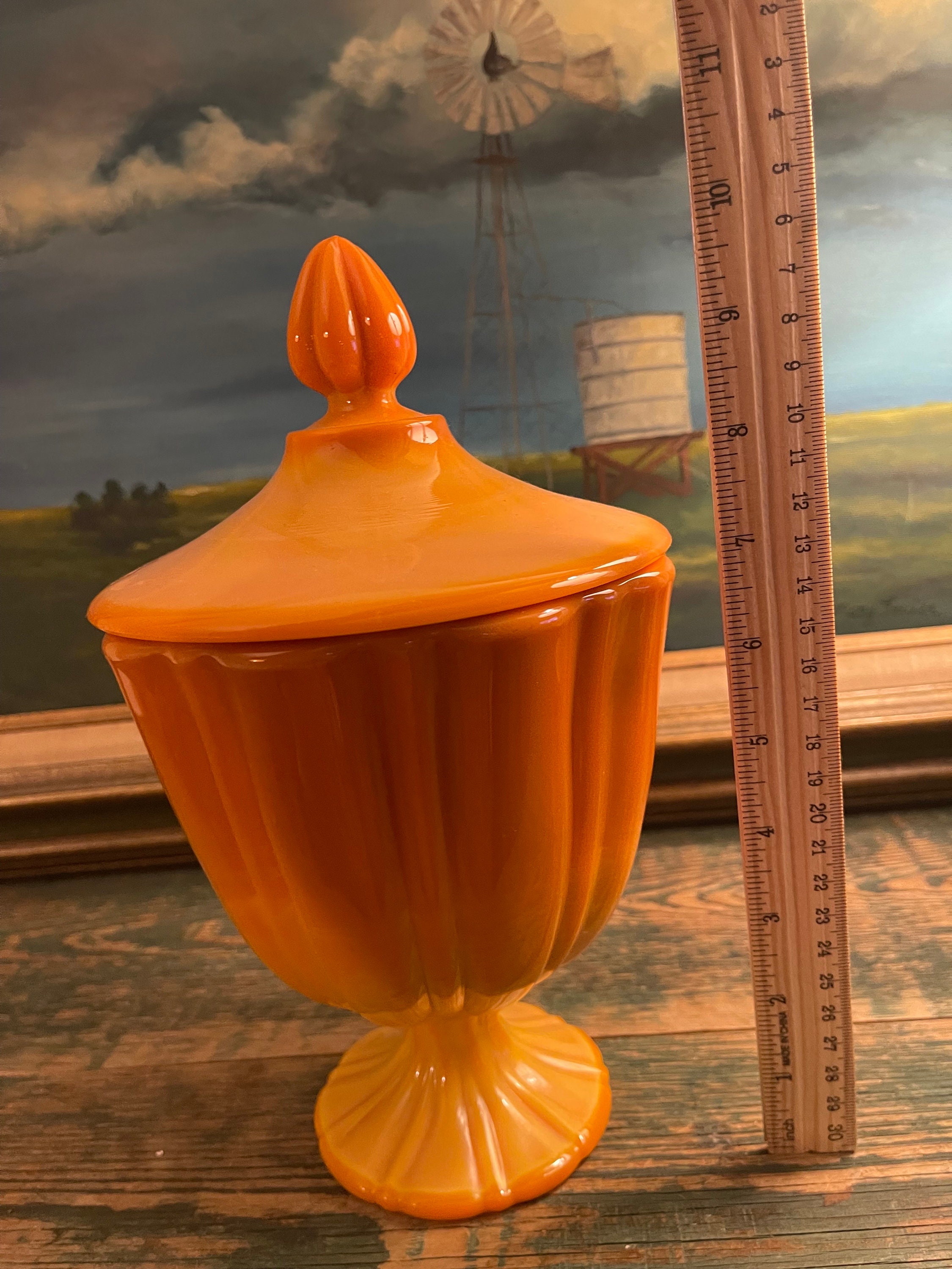 Vintage LE Smith Bittersweet Slag Glass Lidded Apothecary Jar/candy ...