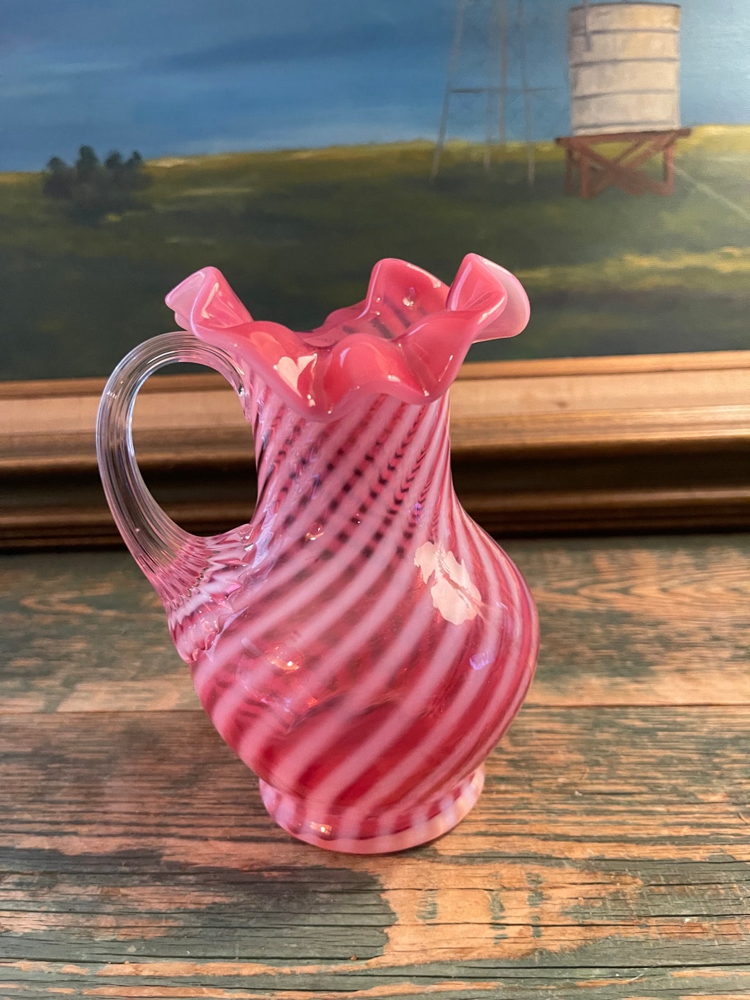 Vintage Fenton Strawberry Candy Swirl Opalescent Ruffled Edge Small ...
