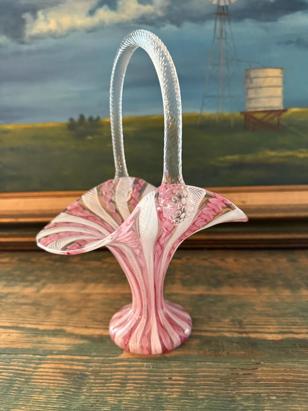 Vintage Hand Blown Pink Zanfirico Latticino Venetian Double Ribbon ...