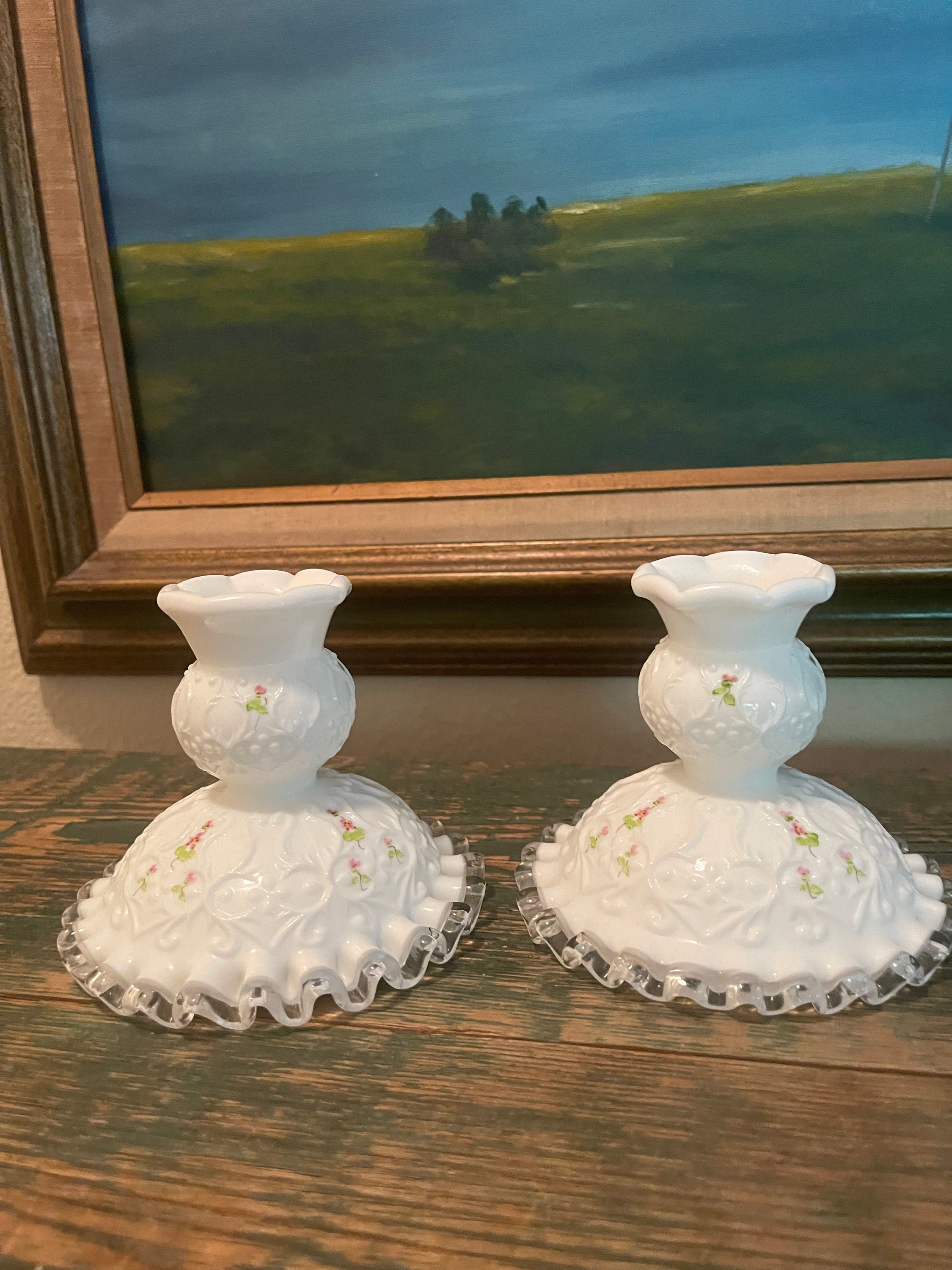 Vintage Fenton Silvercrest Spanish Bridal Lace Set of Two Candlesticks and Bell Signed - Etsy