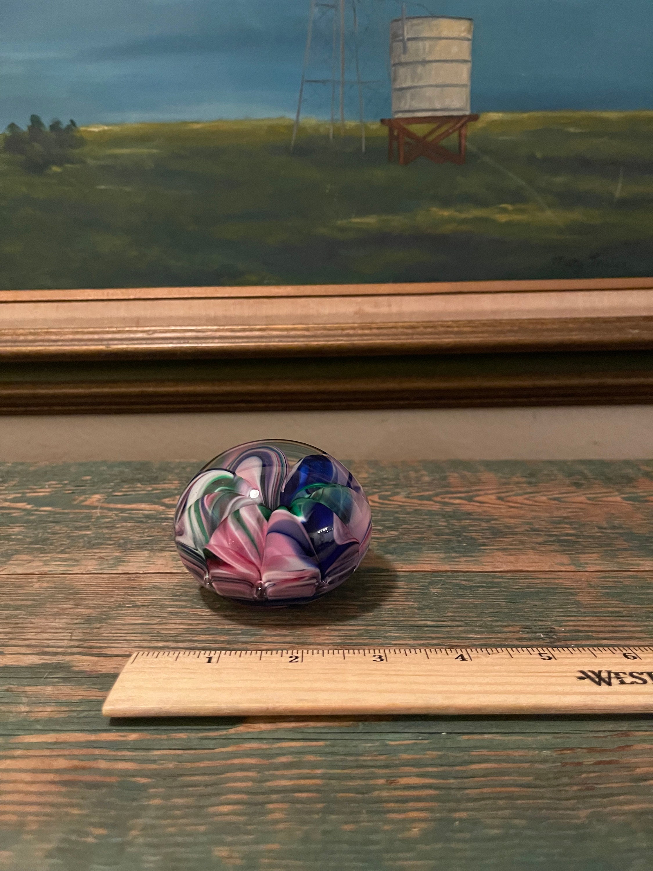 Vintage Joe Rice Pink and Blue Crimped Ribbon Paperweight Signed - Etsy